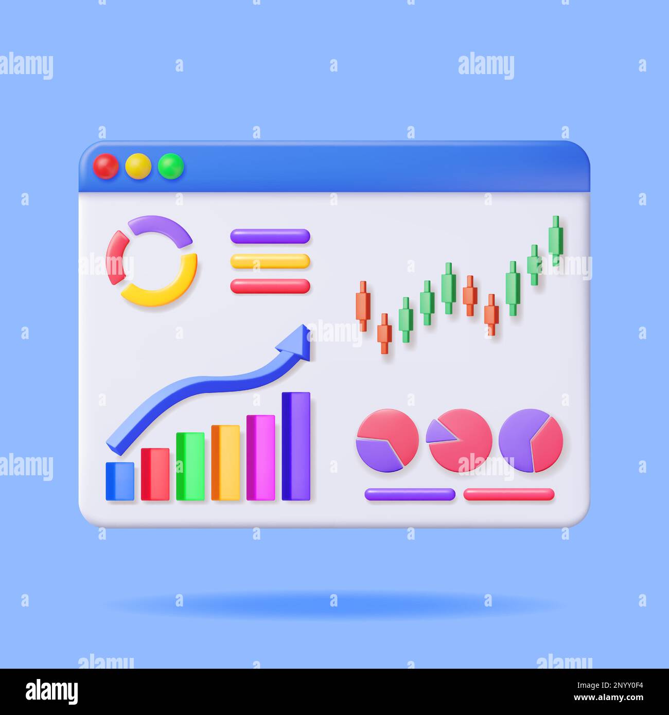 3D Growth Stock Chart and Arrow in Browser Window Stock Vector Image ...