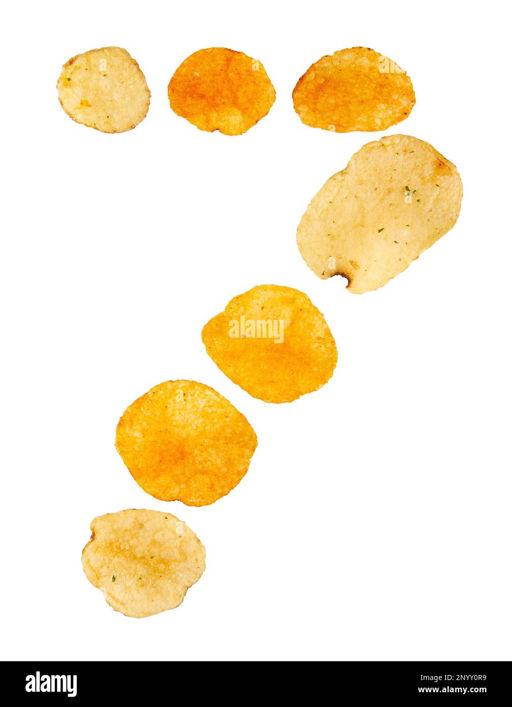 Number 7 made of potato chips and isolated on white background. Food ...