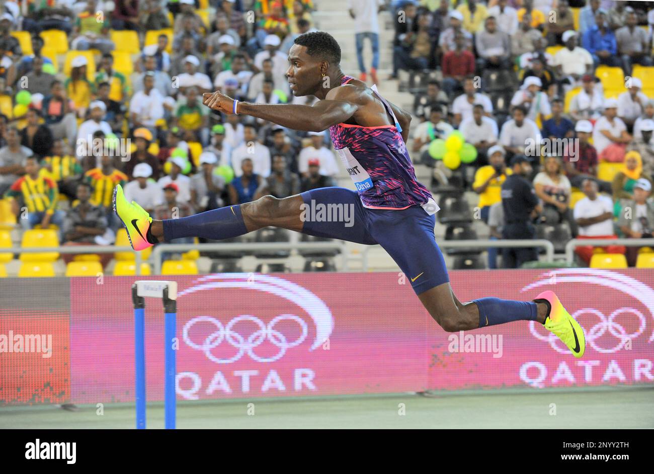 Kerron Clement (USA) places second in the 400m hurdles in 49.40 during ...