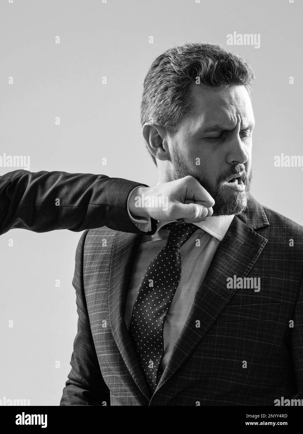 He can take a punch. Businessman got punch in chin. Physical fighting ...