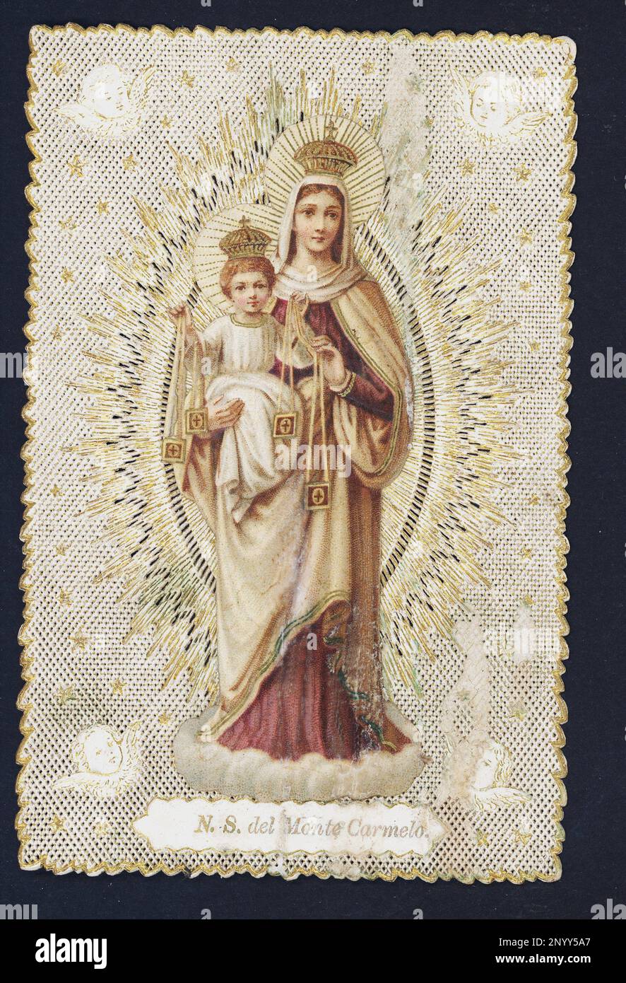 XIX century , Italy : Popular italian Holy Card with The Virgin MARY of ...