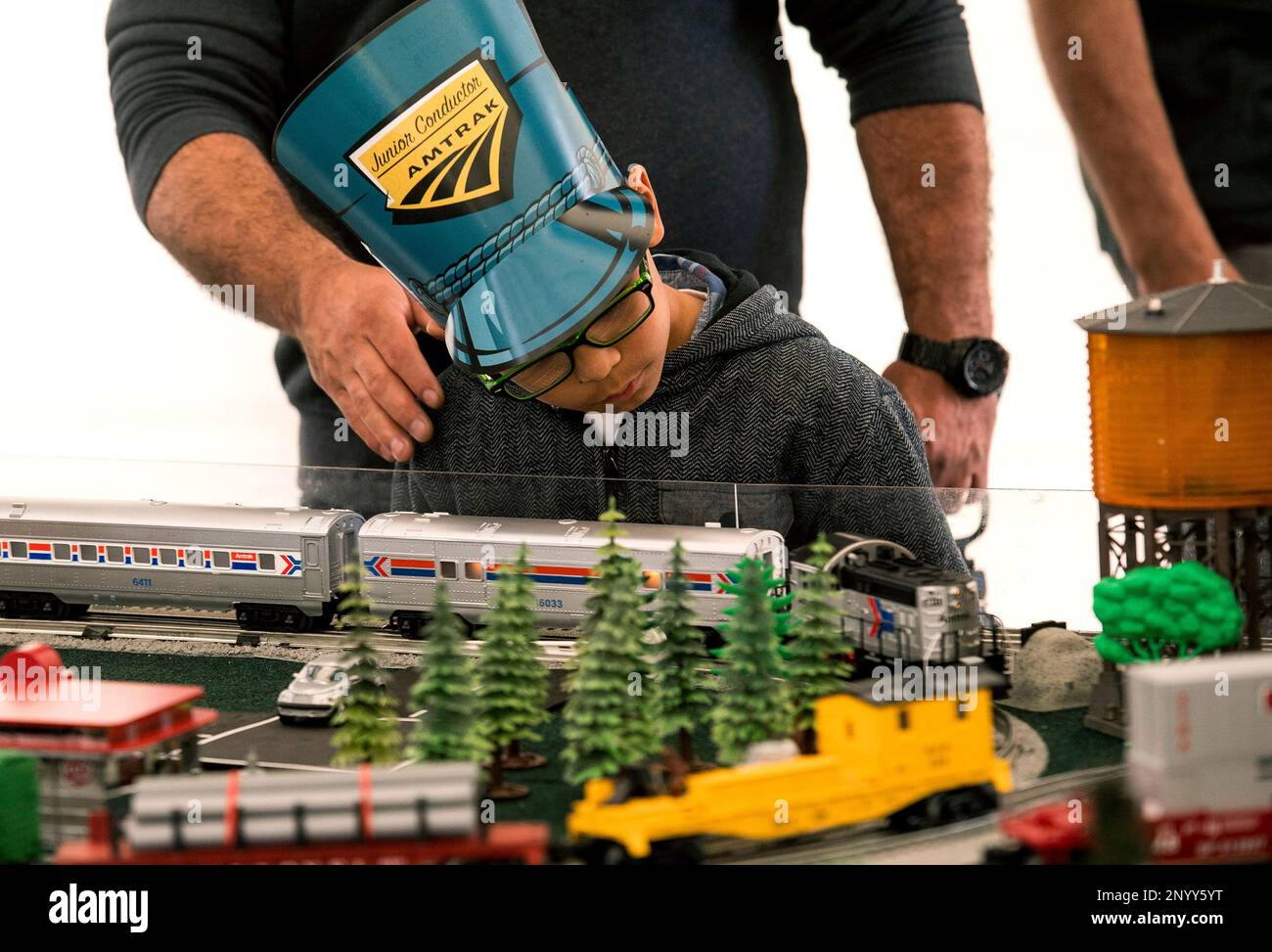 Jeremiah Padilla checks out a model railroad display at the Railroad ...