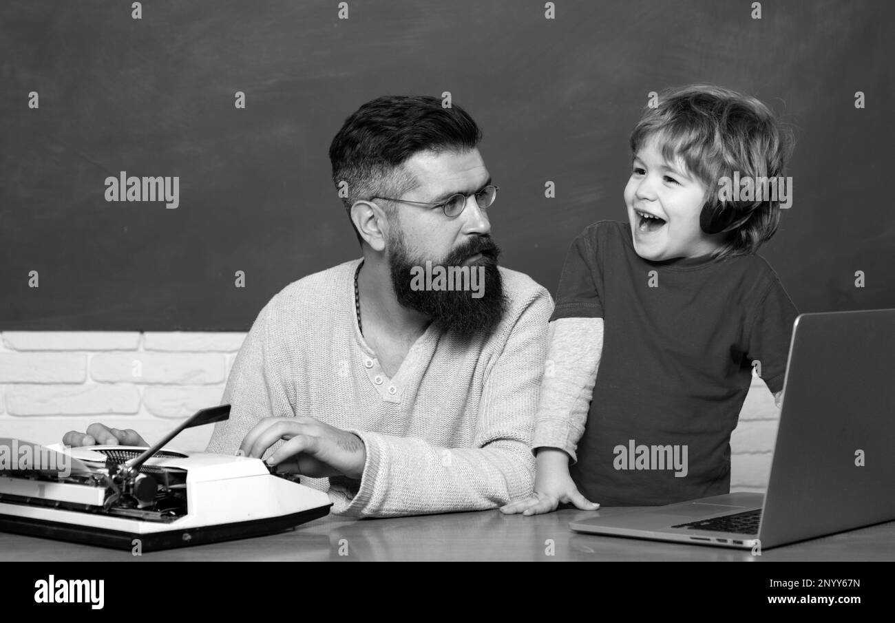 Childhood and parenthood. Father and son. Teacher and child. Tutoring ...