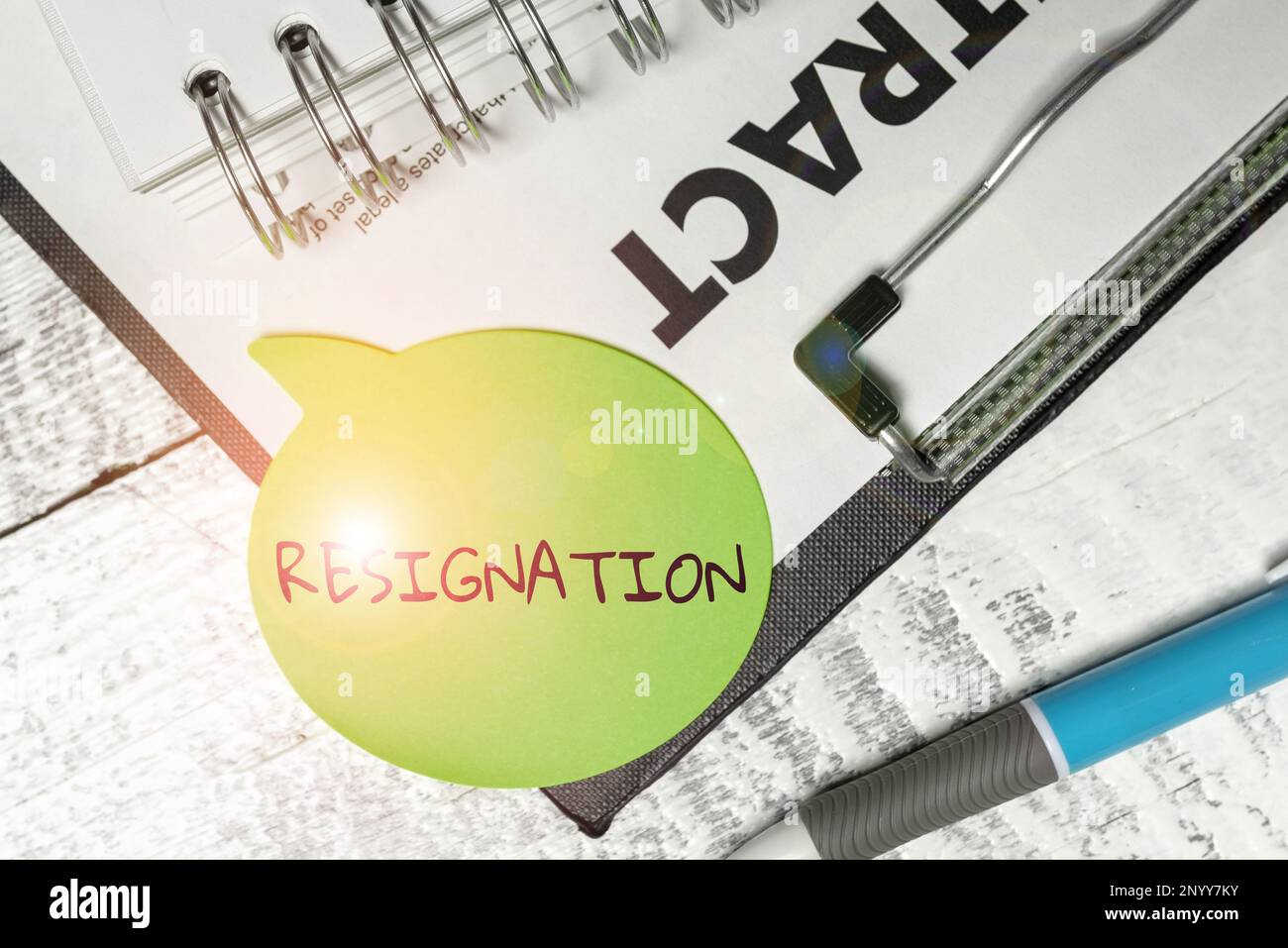 Text caption presenting Resignation. Word Written on act of giving up ...