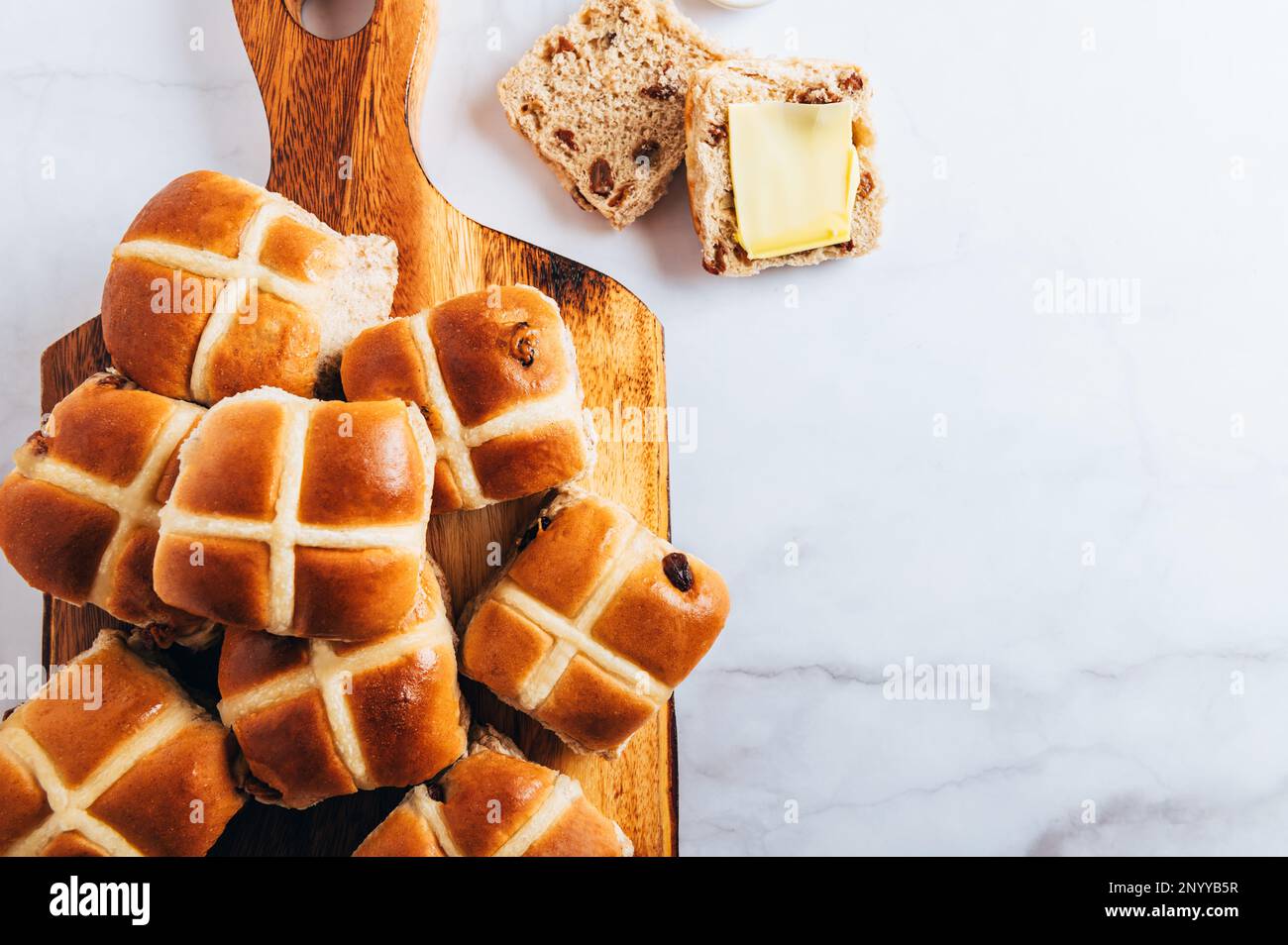 Easter Breakfast with Hot Cross Buns Stock Photo - Alamy