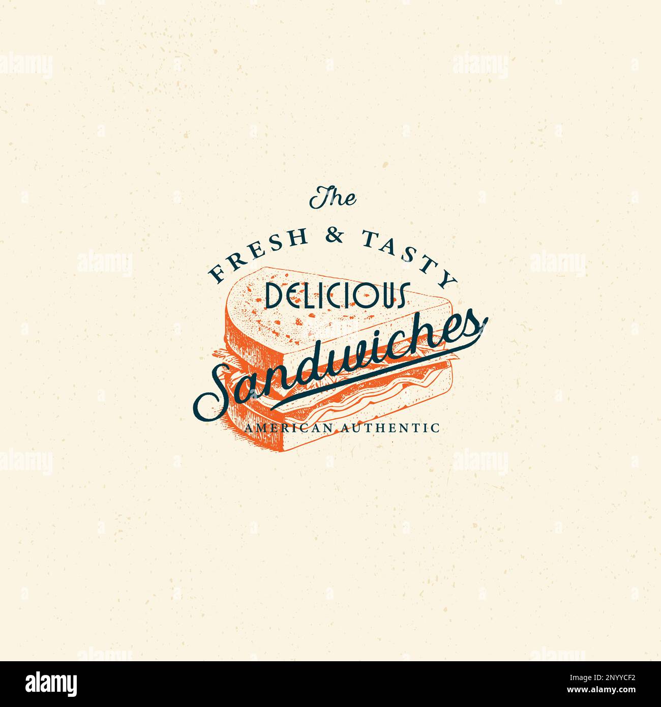 Engraving logo sandwich silhouette and modern vintage typography hand ...