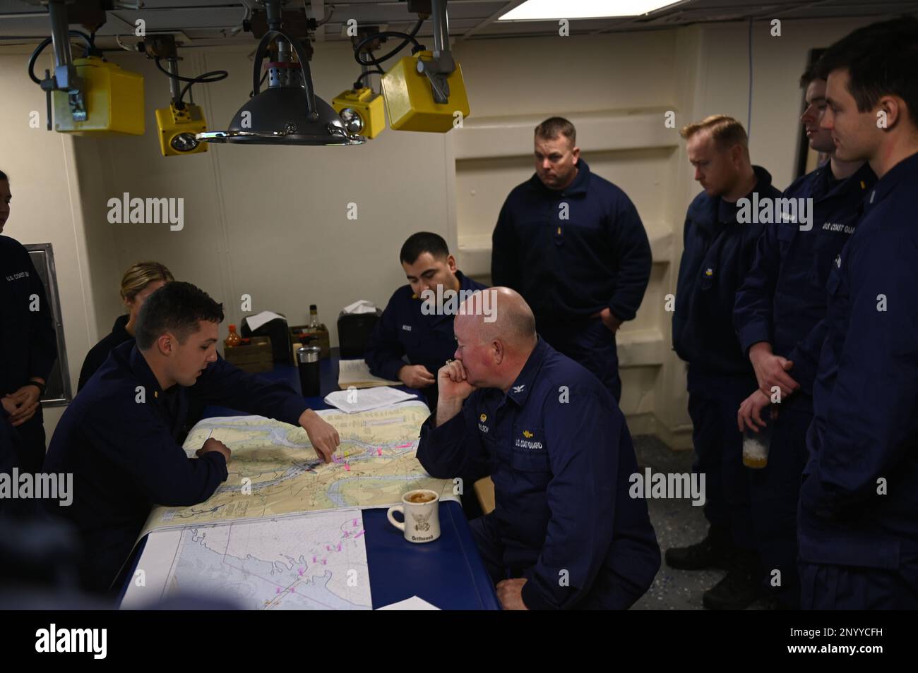 Crew members assigned to USCGC Stone (WMSL 758) conduct a navigation ...