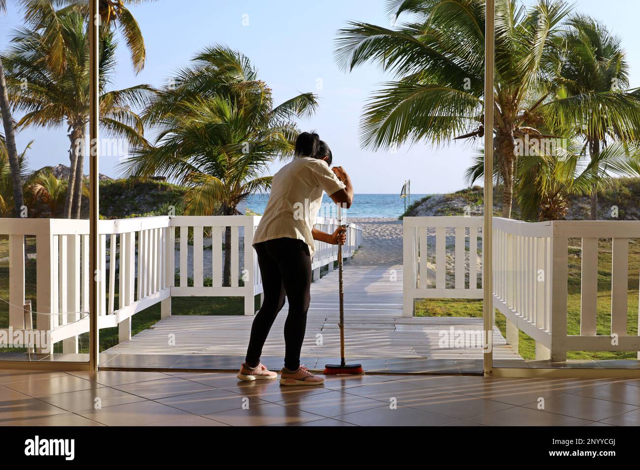 Woman washing floor mop work hi-res stock photography and images - Alamy