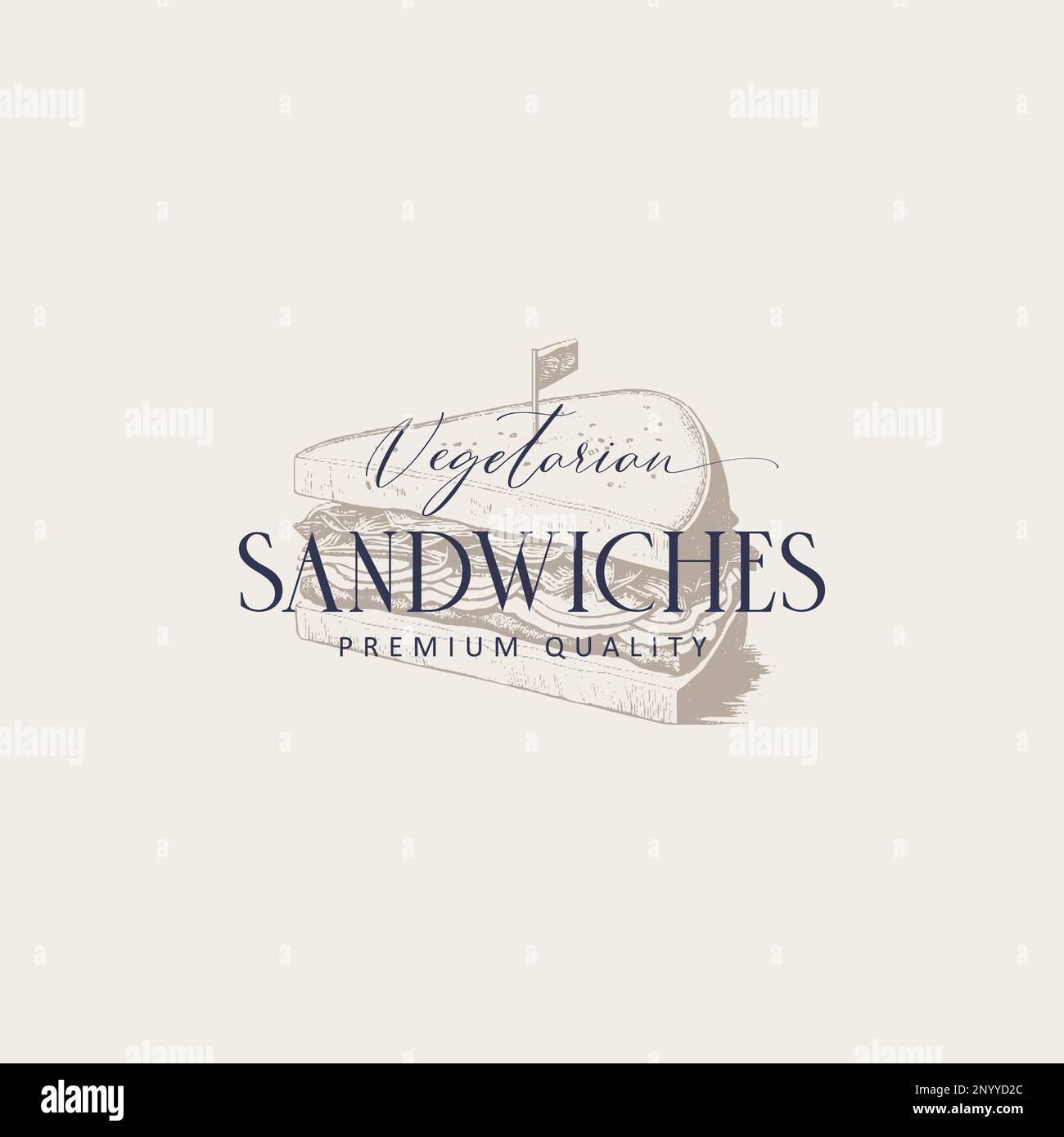 Engraving logo sandwich silhouette and modern vintage typography hand ...