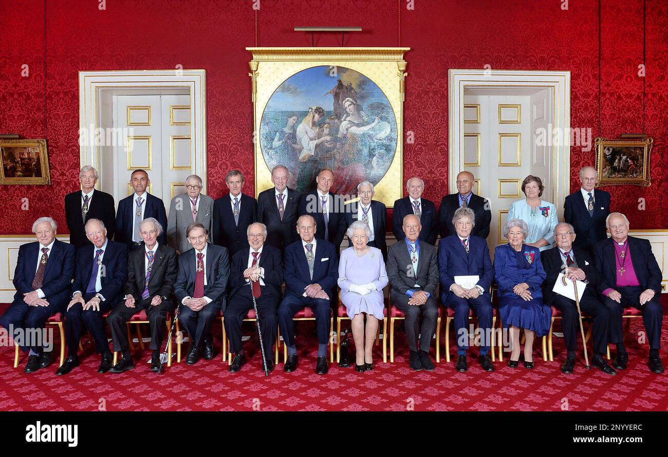 The Order of Merit members pose for a group photograph, from left back ...