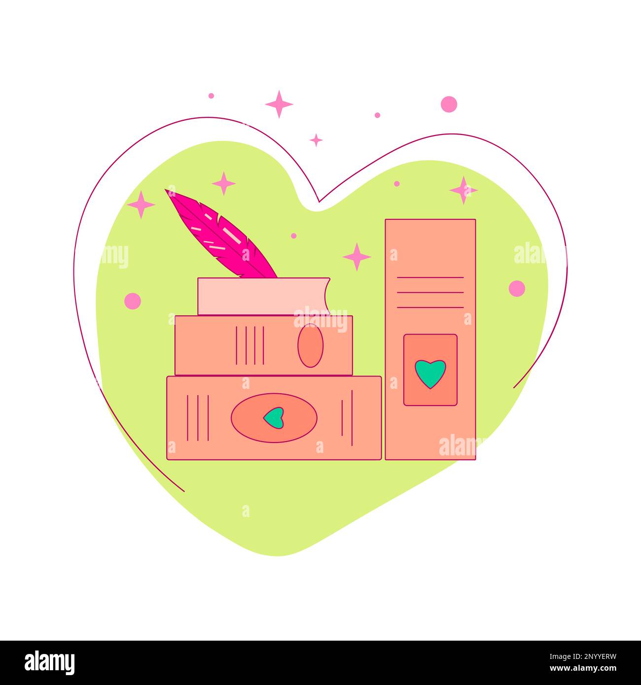 Books with heart and feather. Creative Book Concept Logo Design. Vector ...
