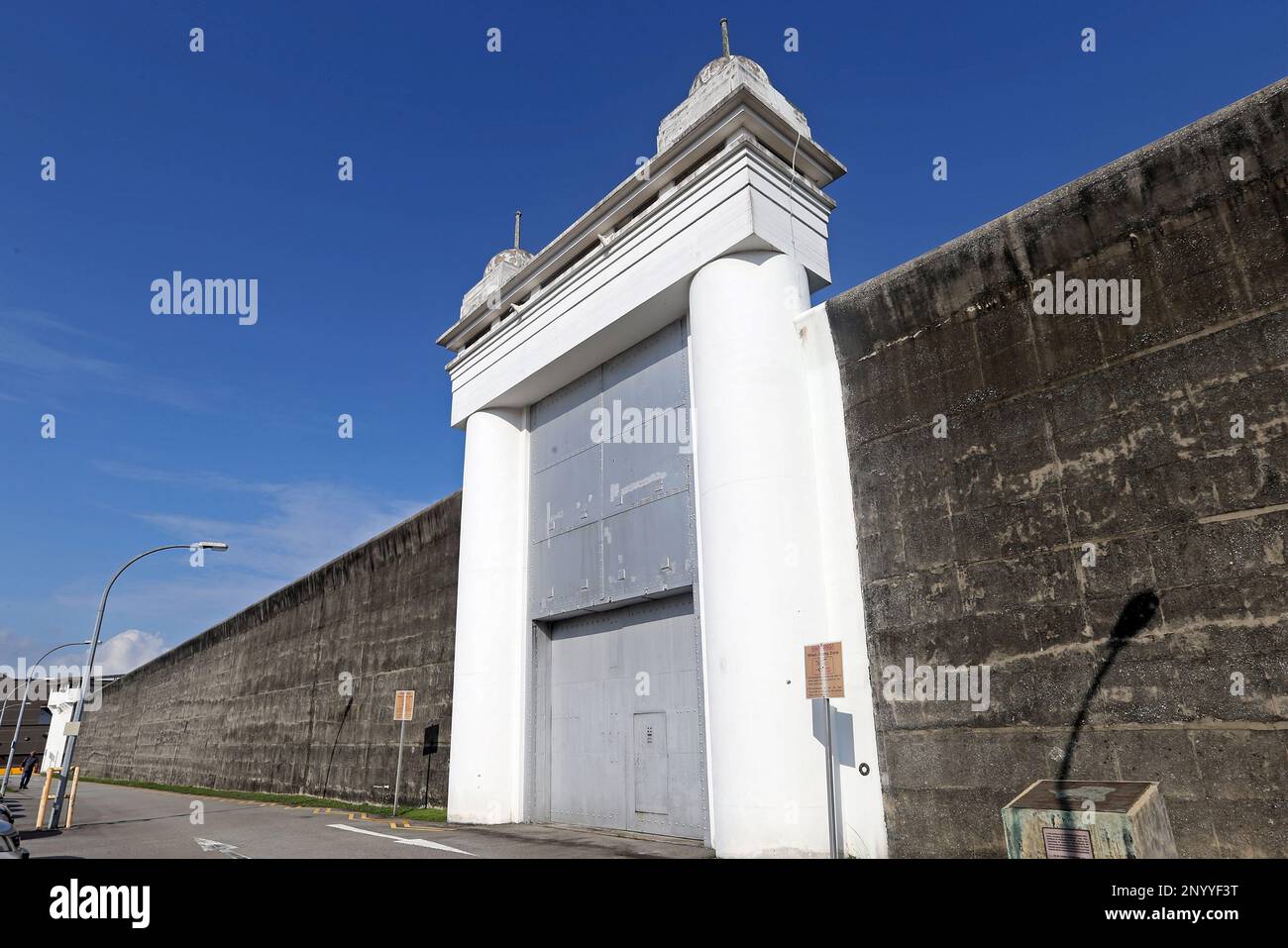 The Changi Prison entrance was built within a 6m-tall wall. Left ...