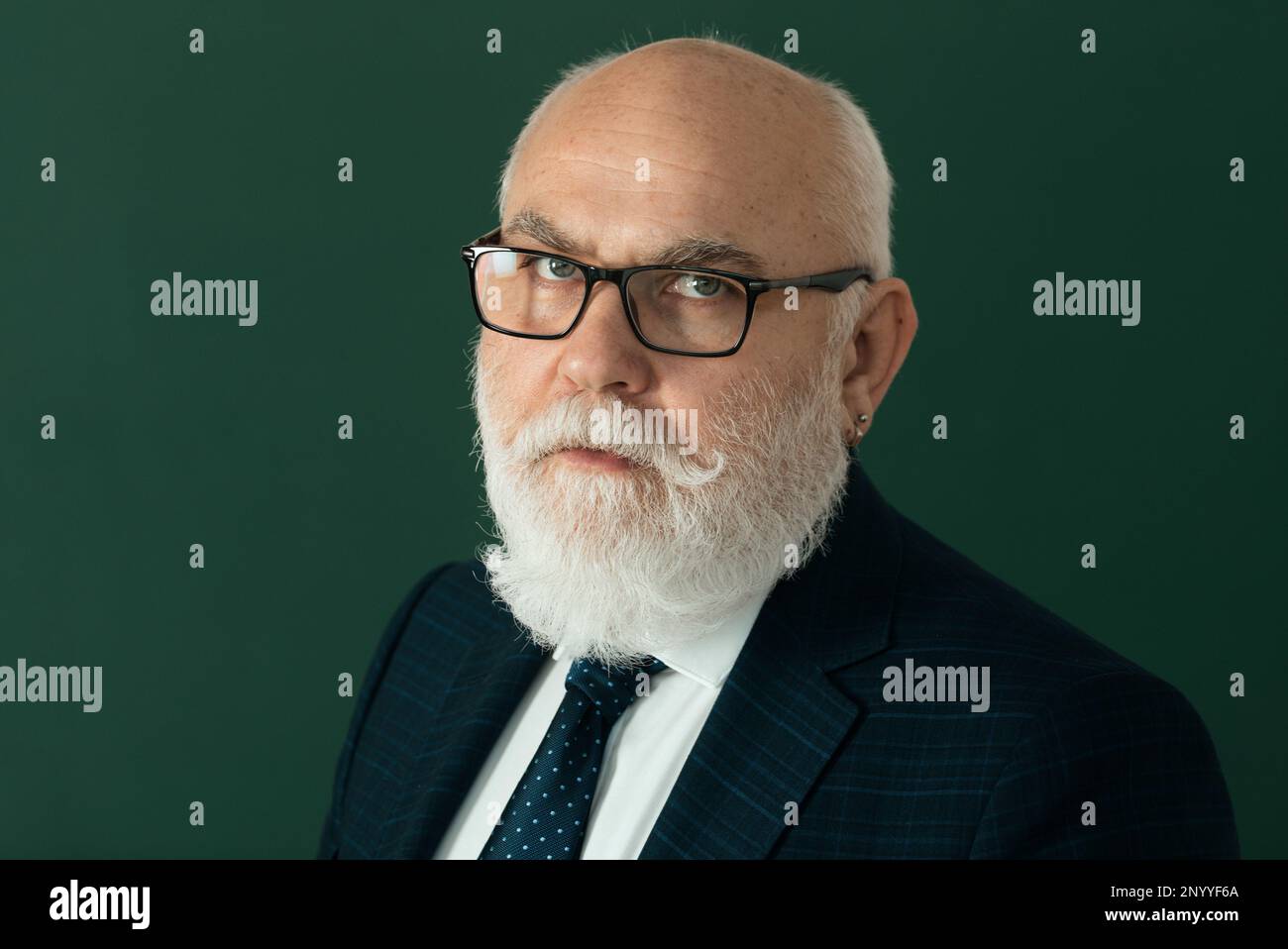 Serious teacher. Closeup portrait of senior academic professor near ...