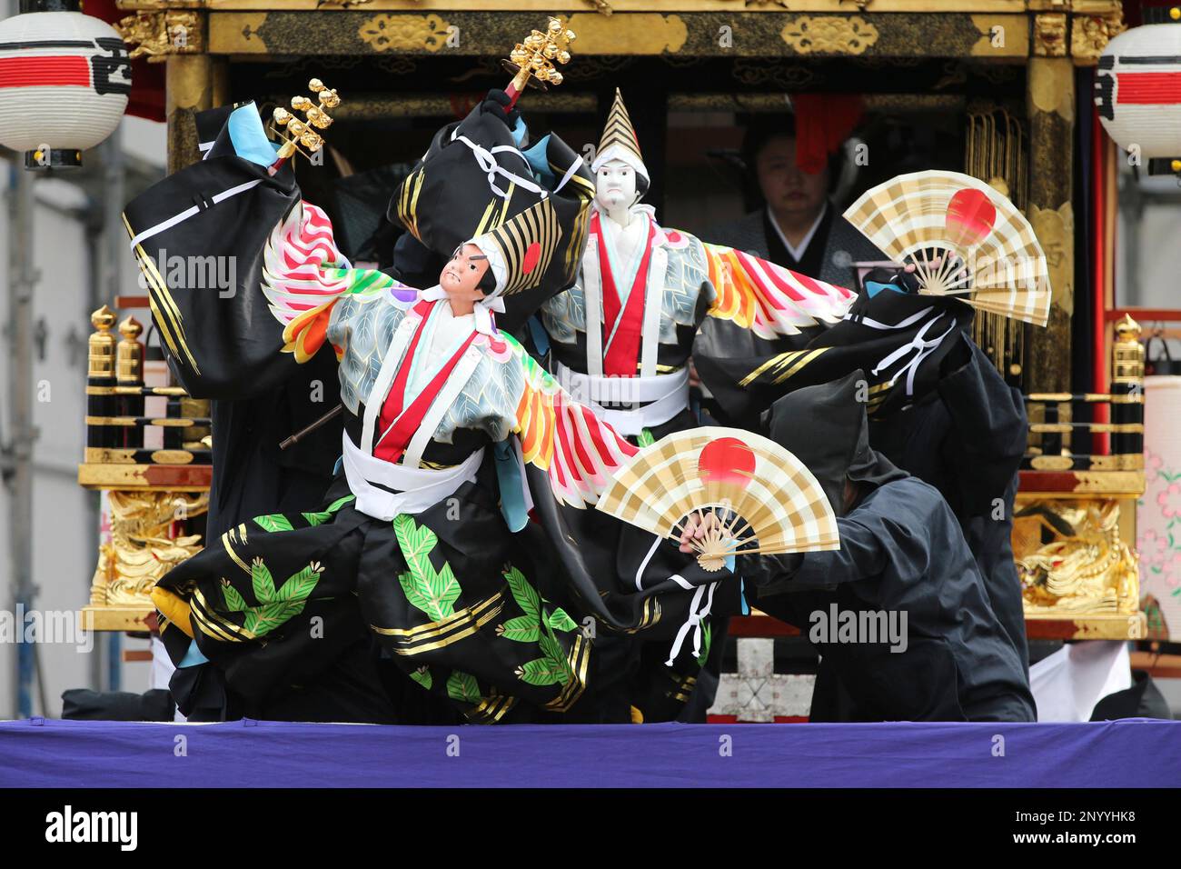 Bunraku, a traditional Japanese puppet theater, on the float is ...