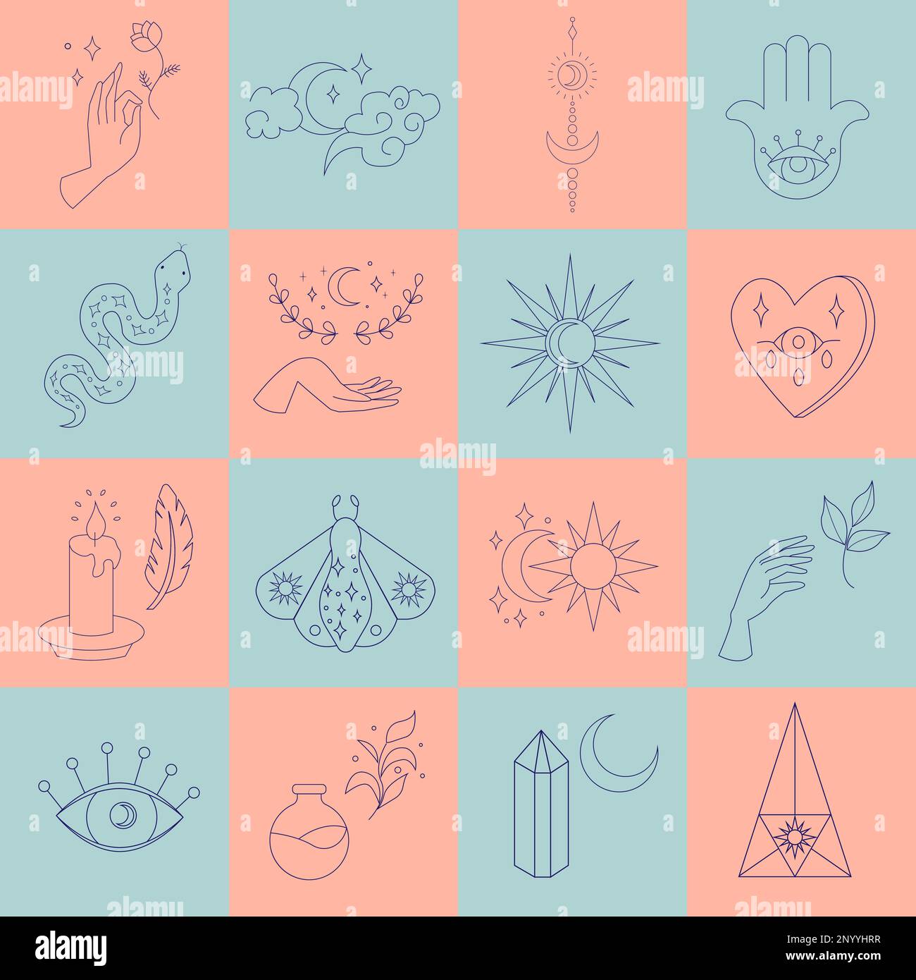 Esoteric elements collection. Magic icons minimalistic symbols, planets ...