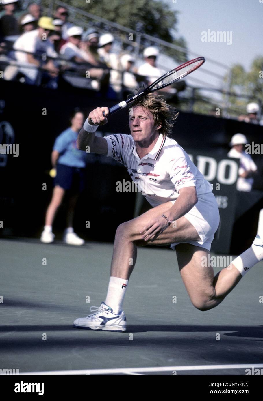Boris Becker returns a forehand at the Lipton Tennis tournament in 1992 ...