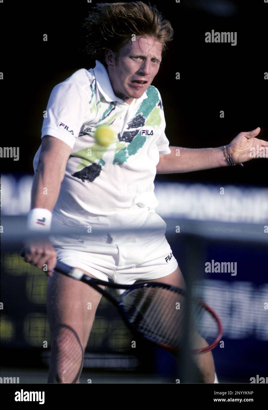 Professional tennis player Boris Becker competes at the Lipton Tennis ...