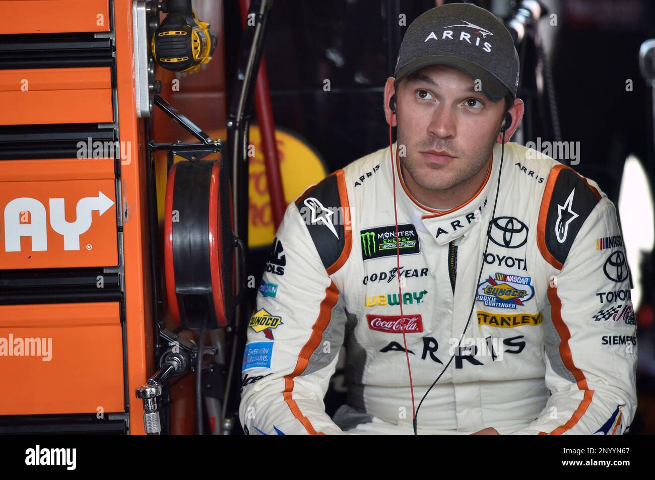 Daniel Suarez, Joe Gibbs Racing, ARRIS Toyota Camry during practice for ...