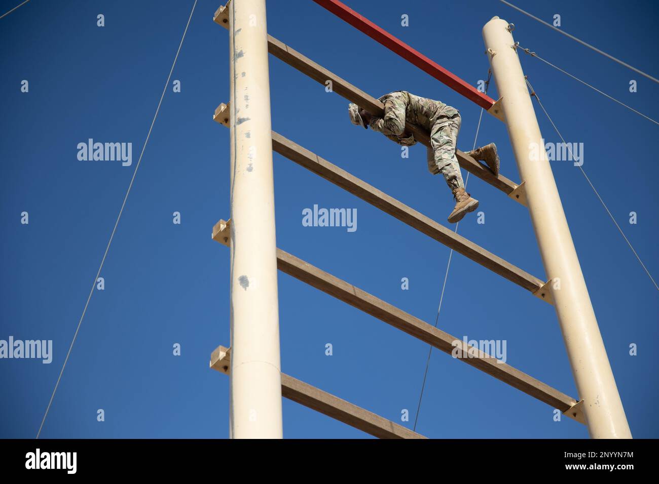 Soldier completes the confidence climb during an air assault pre ...