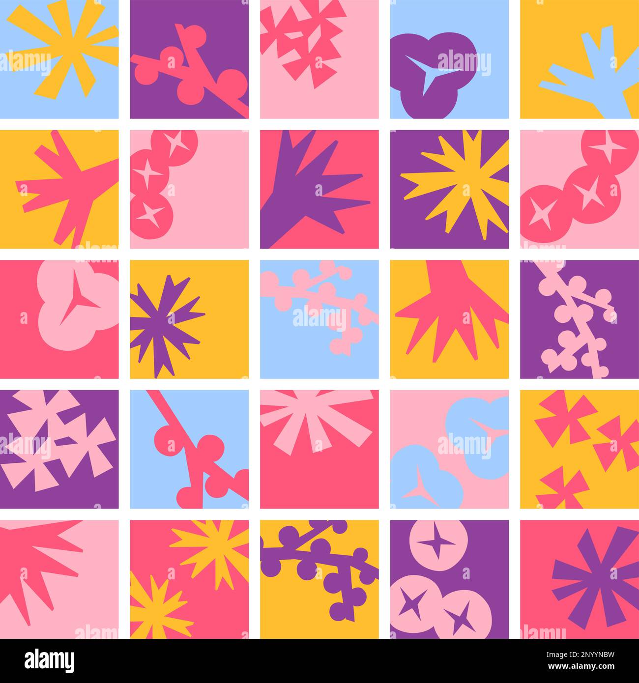 Vector Japanese Vibrant Minimal Floral Seamless Square Pattern Stock ...