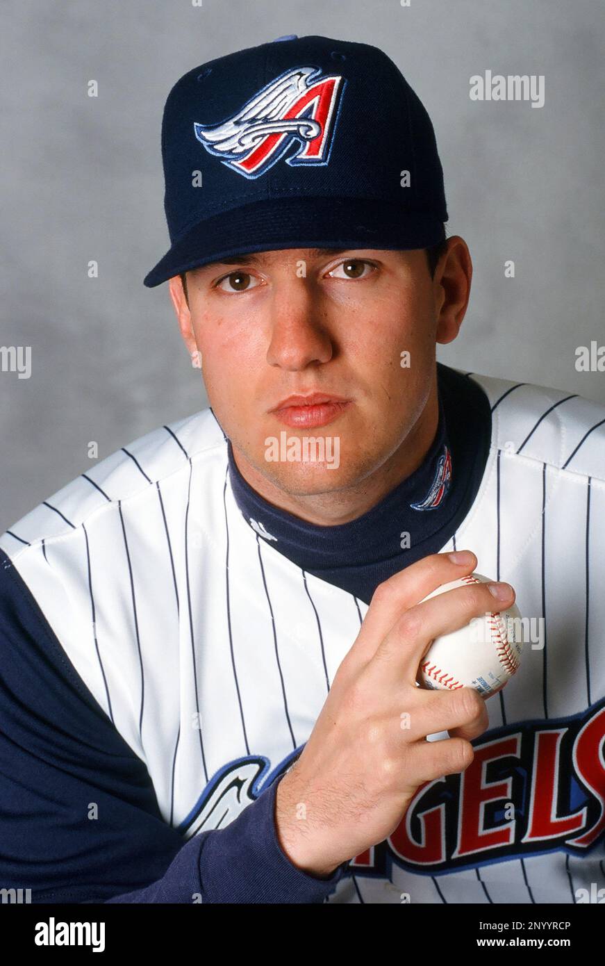 23 Feb. 1998: Anaheim Angels pitcher Jason Dickson (19) posses for a ...