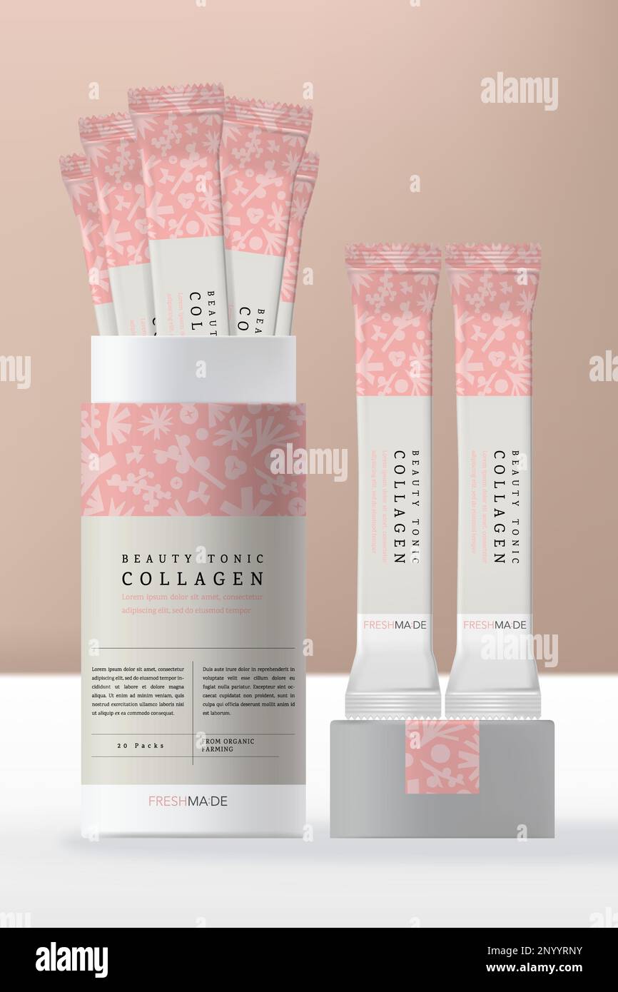 Vector Collagen Powder Beverage with Foil Bag or Packet Packaging and ...