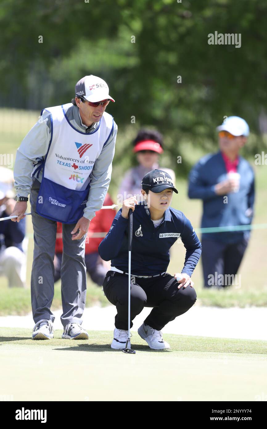 IRVING, TX - APRIL 30: Sung Hyun Park lines up a putt during the LPGA ...