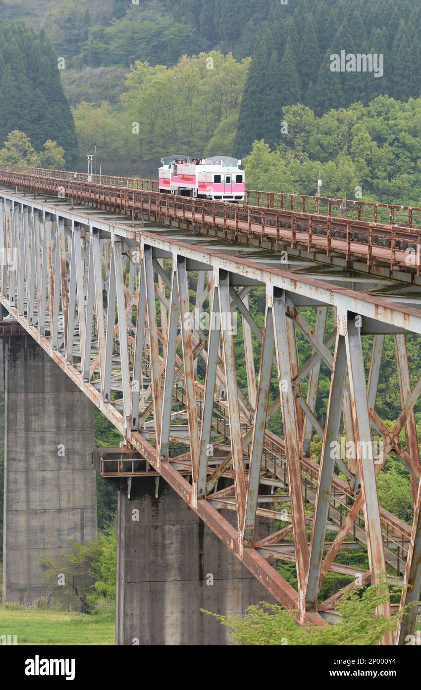 This photo shows a Grand Super Cart of Takachiho Amaterasu Railway at ...