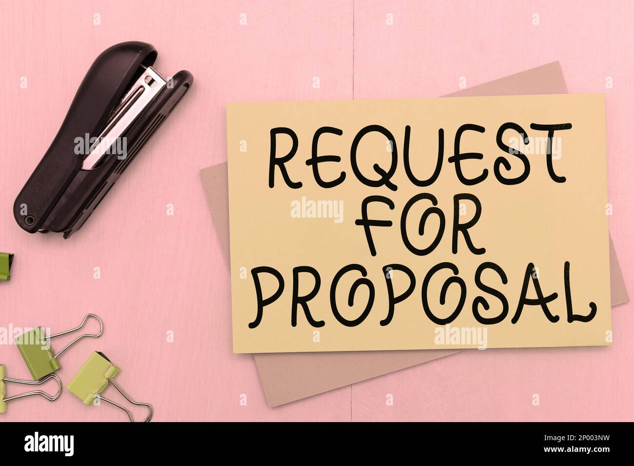 Sign displaying Request For Proposal. Business showcase document ...