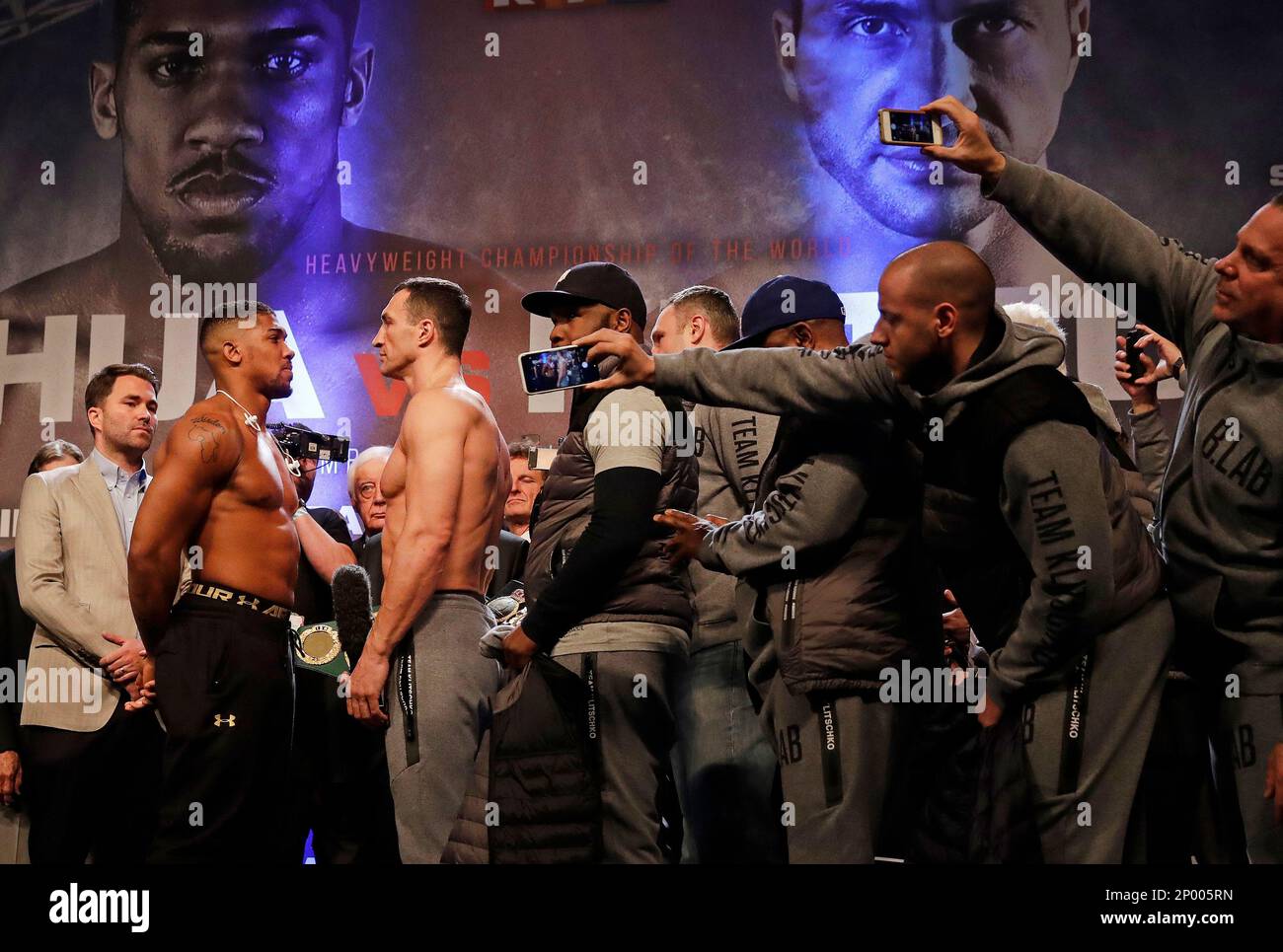 British boxer Anthony Joshua, left, and Ukrainian boxer Wladimir ...