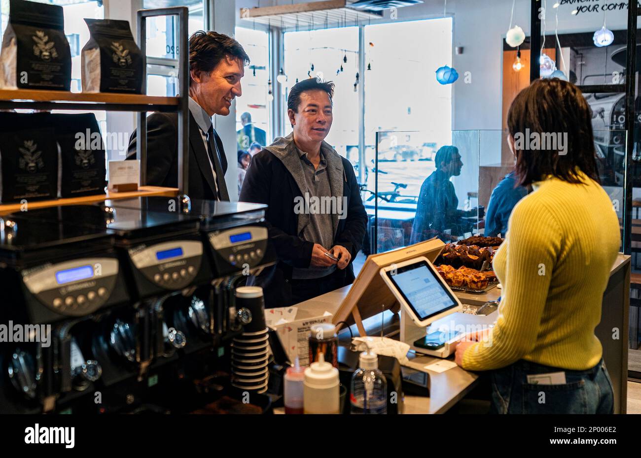 Vancouver, Canada, March 2, 2023. Prime Minister Justin Trudeau (left ...
