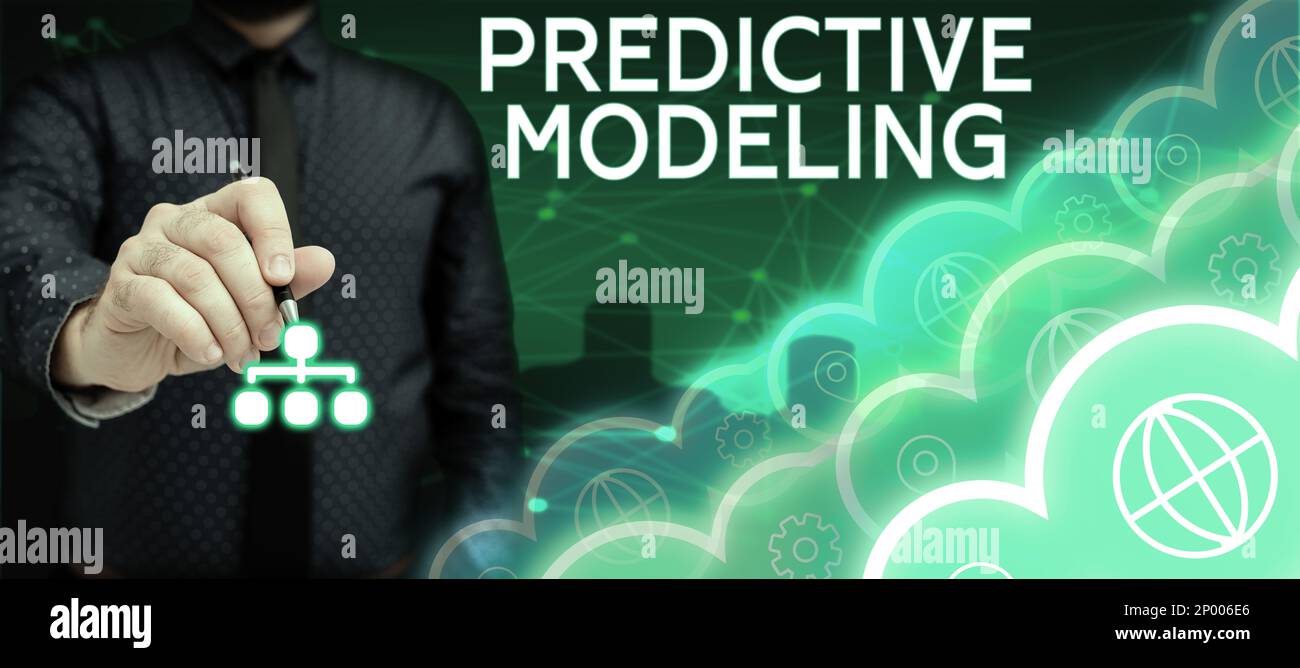 Text caption presenting Predictive Modeling. Business showcase maintenance strategy driven by ...