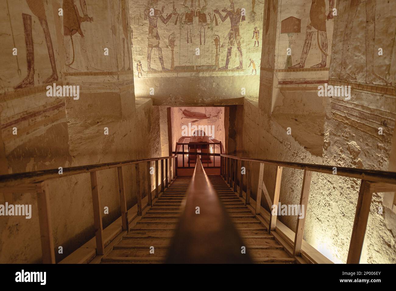 Valley of the Kings Tomb Illuminated Hieroglyphs in Luxor Egypt Stock ...
