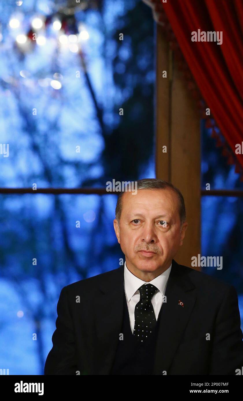 Turkey's President Recep Tayyip Erdogan, attends a dinner in Ankara ...