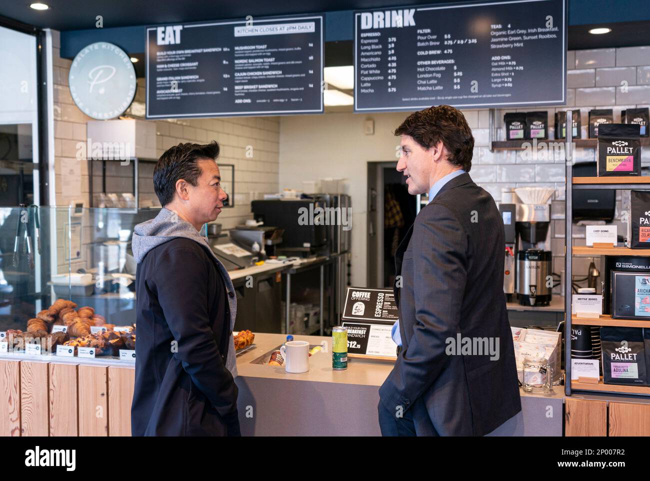 Vancouver, Canada, March 2, 2023. Prime Minister Justin Trudeau (right ...