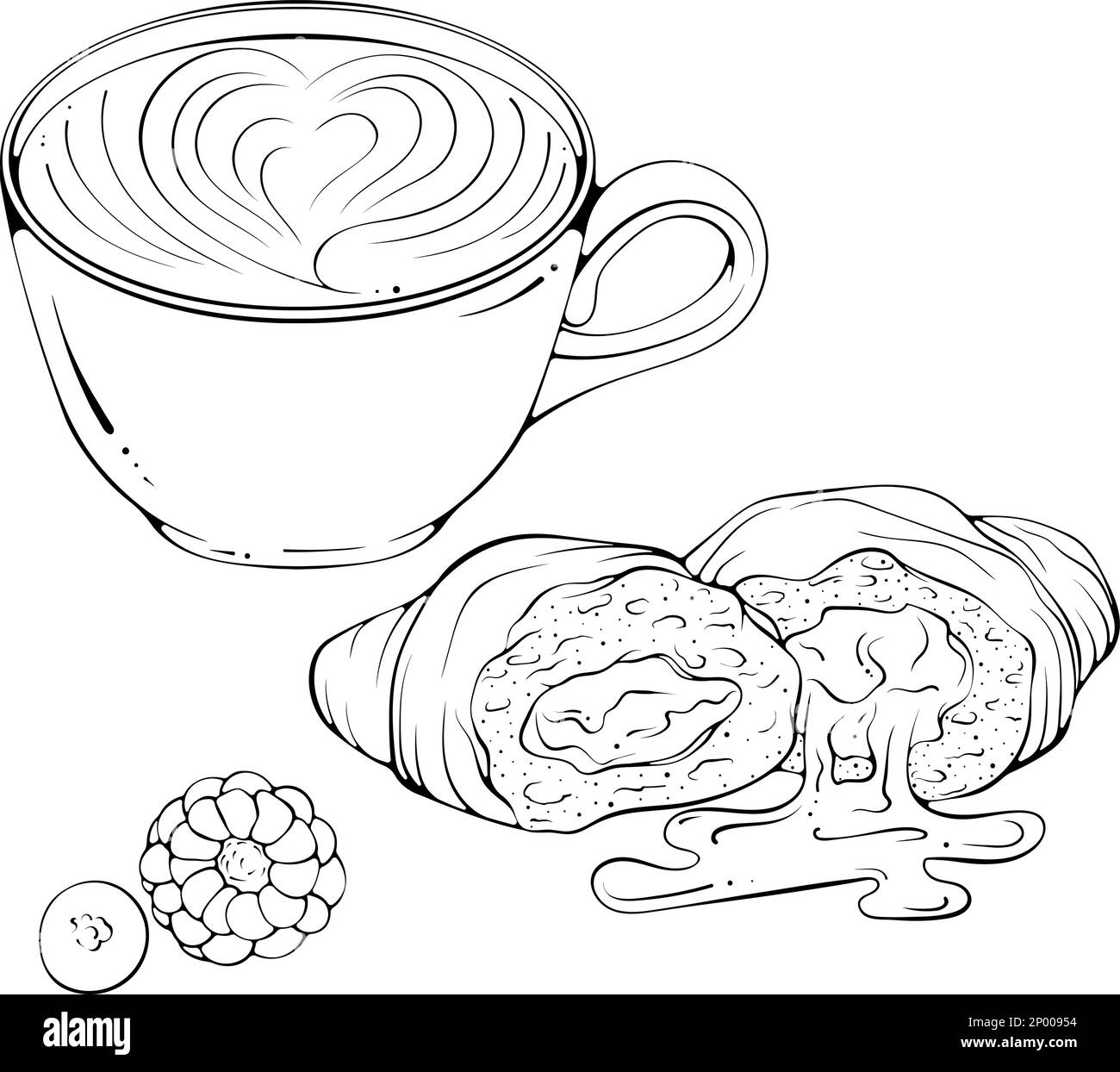 Cup of coffee with broken croissant line art Stock Vector Image & Art ...