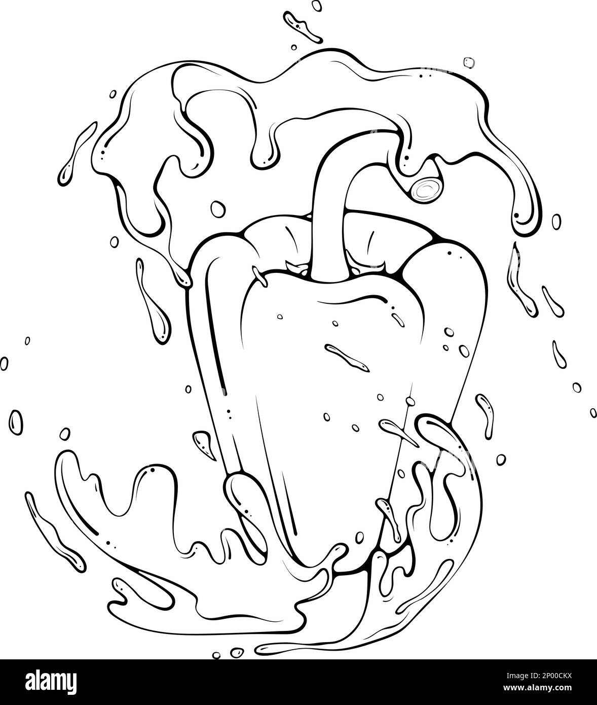 Whole bell pepper with splash line art Stock Vector Image & Art - Alamy