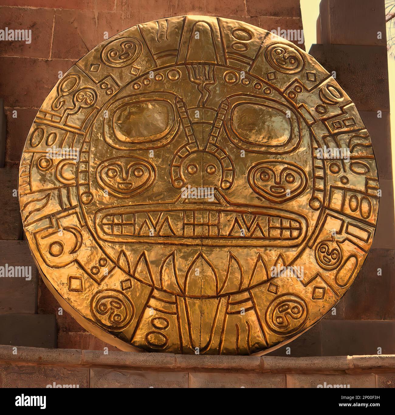 Relief bronze panels of Inca symbols in Cusco Peru Stock Photo - Alamy