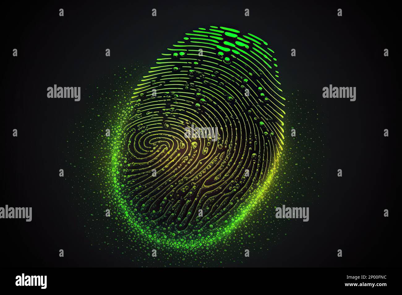 Green Glowing Fingerprint On Black Background Concept Image For