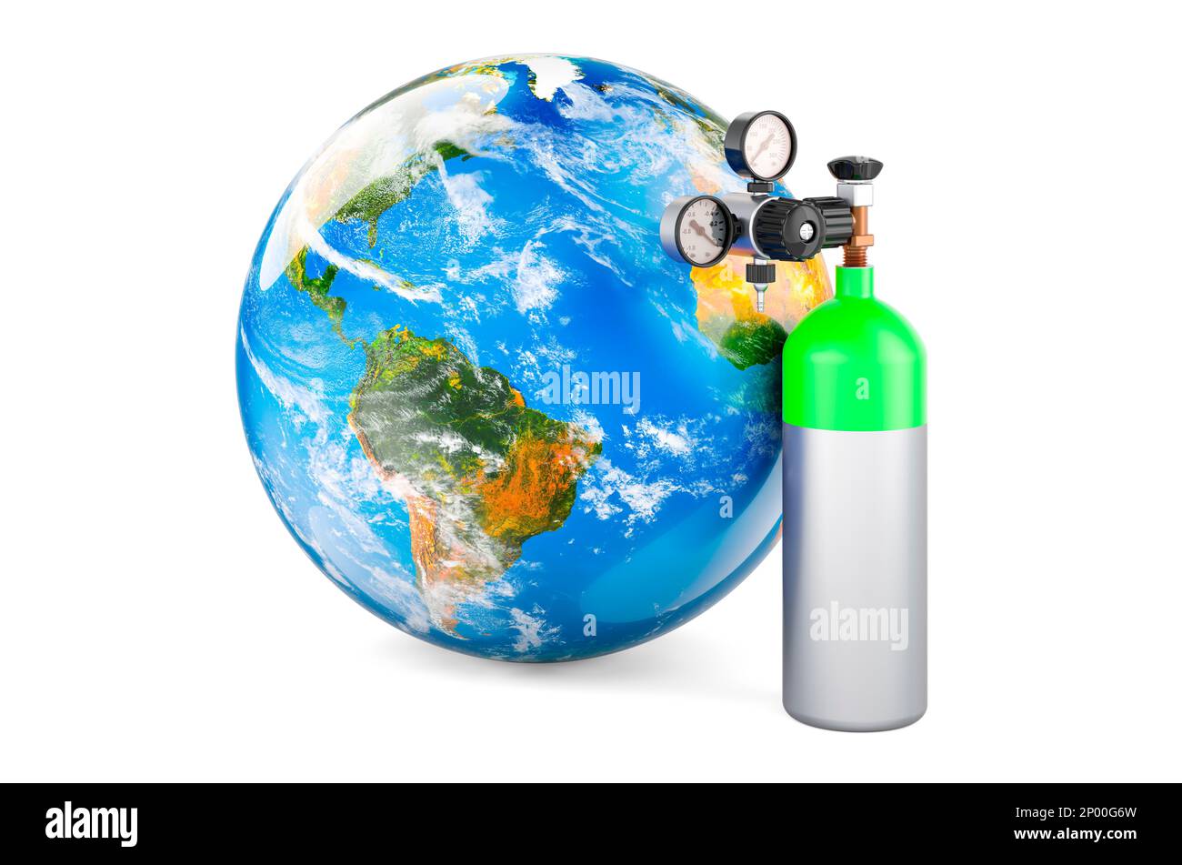 Gas cylinder with Earth Globe, 3D rendering isolated on white ...