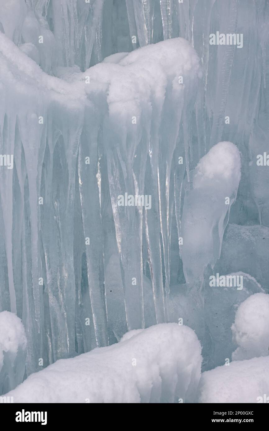 A close up photo of icicle formations in an abstract form from a ...