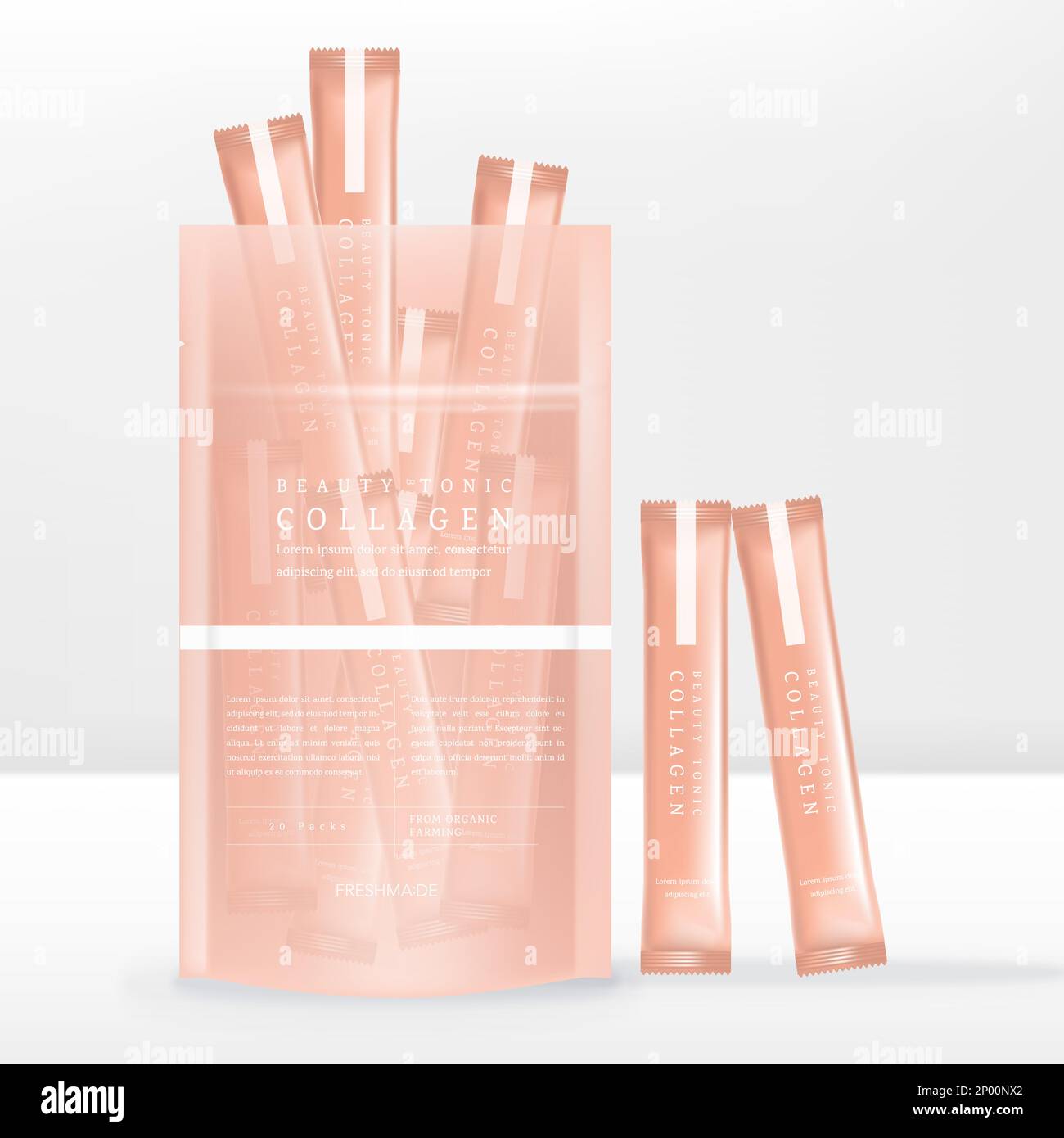 Vector Collagen Peptide or Beverage Powder Packets in Zip Lock Semi ...