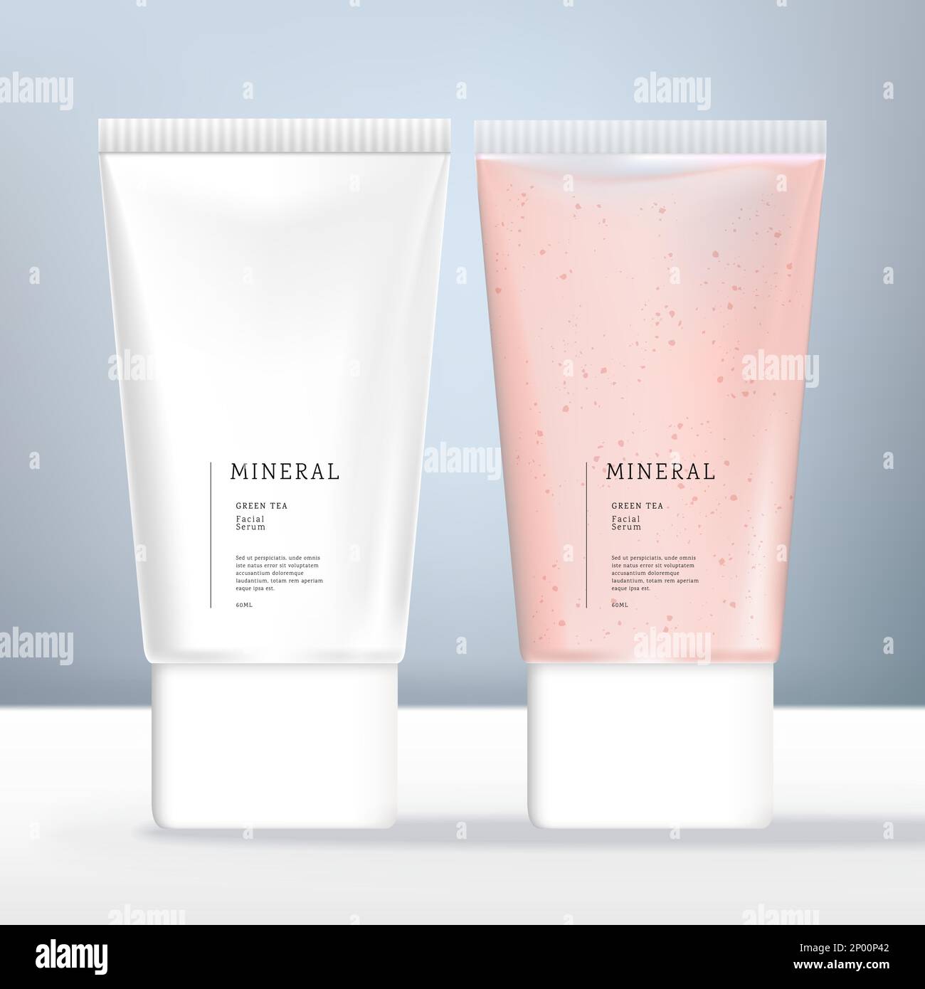 Vector Opaque or Clear Flat or Oval Beauty Tube Packaging with White Screw Cap. Pink and White ...