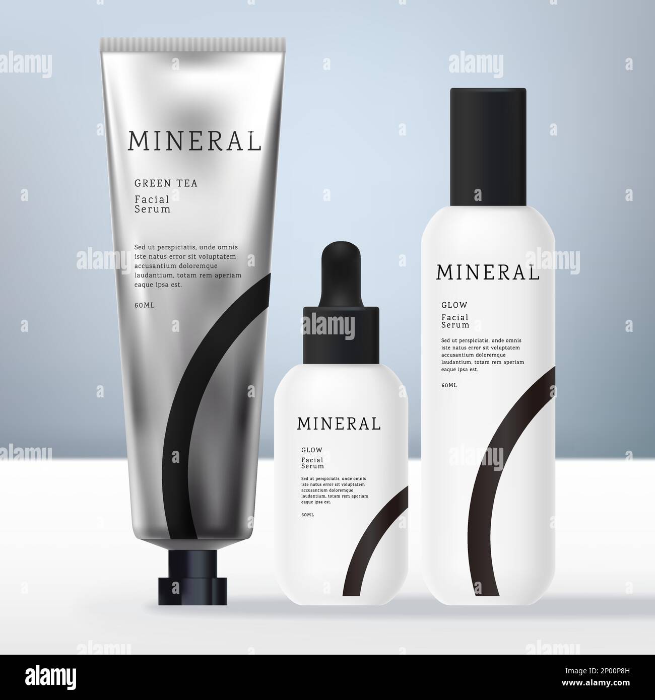 Vector Health and Body Set with Black and White Round Plastic Bottle ...