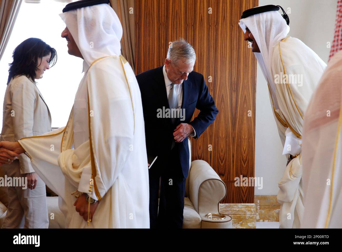 Qatar's Emir Sheikh Tamim Bin Hamad Al-Thani, right, welcomes U.S ...