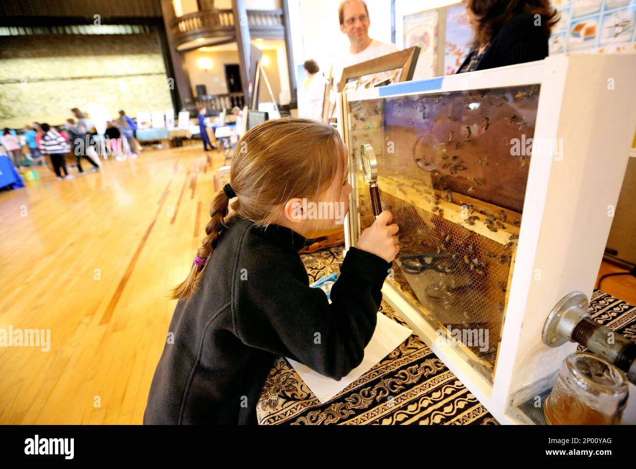 Second-grader Ava Engle, from Galena,Ill., Primary School, takes a ...