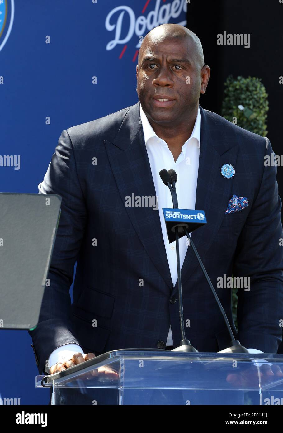 LOS ANGELES, CA - APRIL 15: Owner Earvin "Magic" Johnson speaks during ...