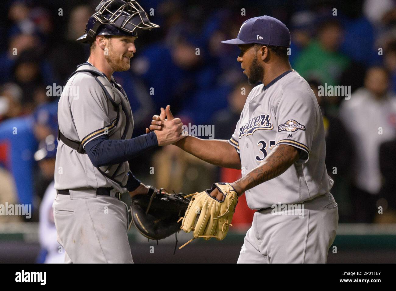 CHICAGO, IL - APRIL 17: Milwaukee Brewers Catcher Jett Bandy (47) and ...