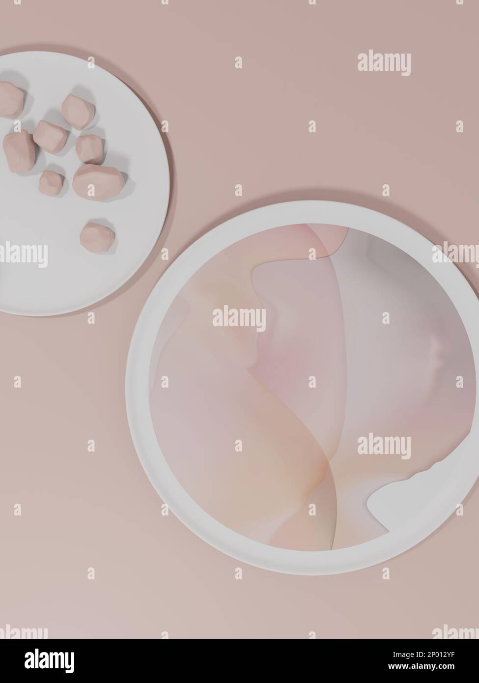 3D Rendering Minimal Round Plates with Water Color Drawing Effect ...