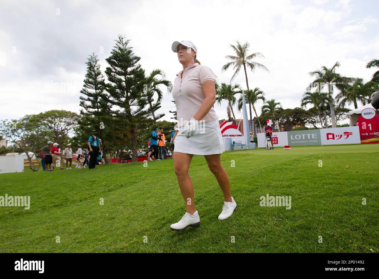Cristie Kerr heads down to the fairway after teeing off during the ...